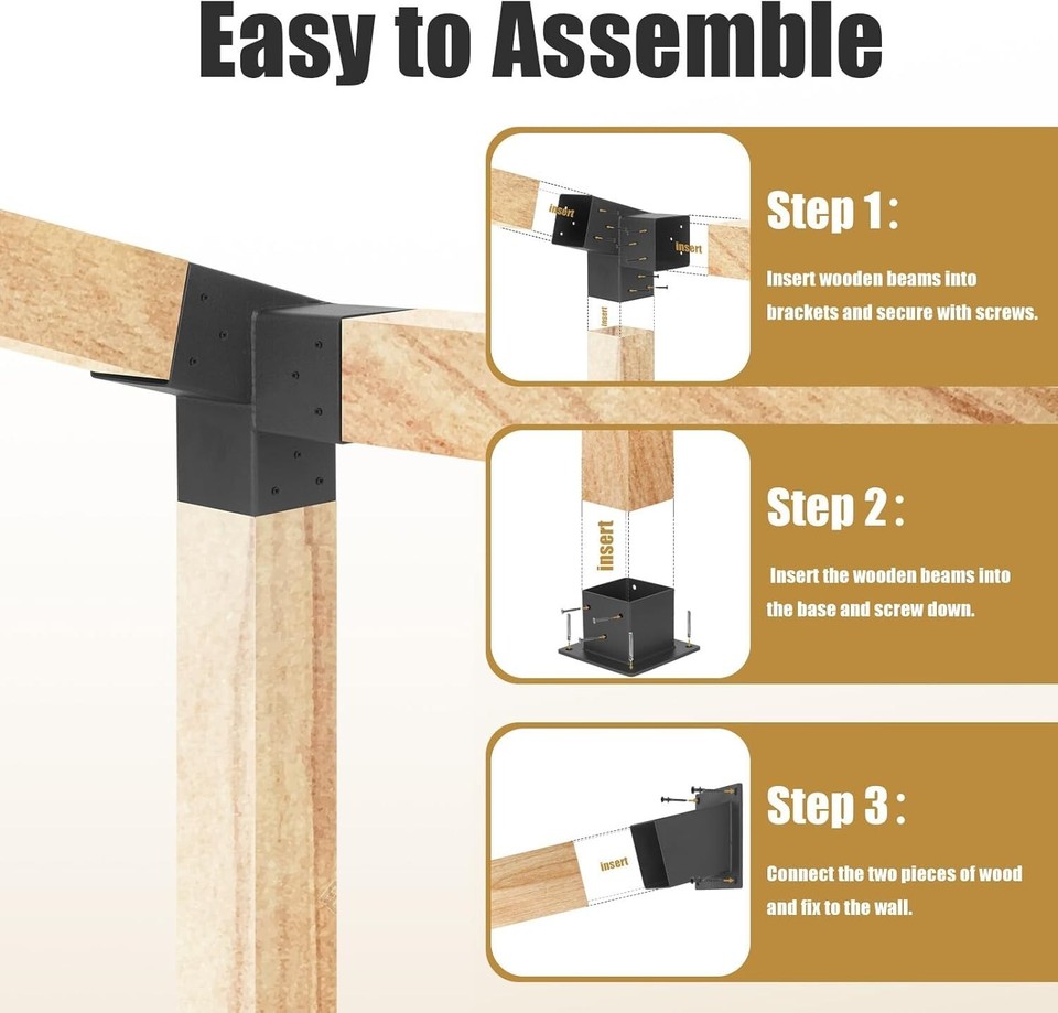 15°Slanted Roof Wall Mount Pergola Bracket kit,3 Way Pergola Brackets ...