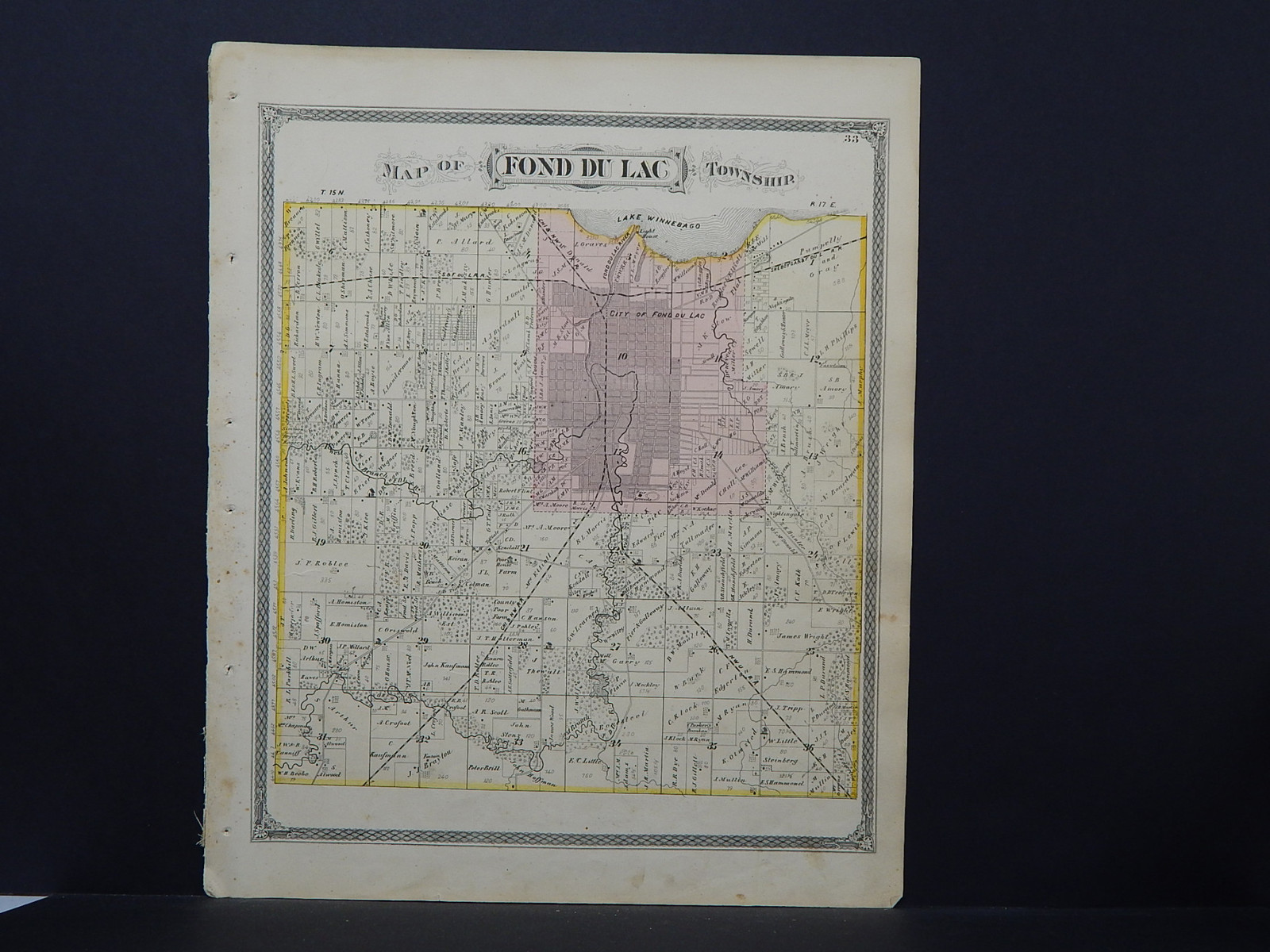 Wisconsin Fond du Lac County Map 1874 Fond du Lac Township w ...