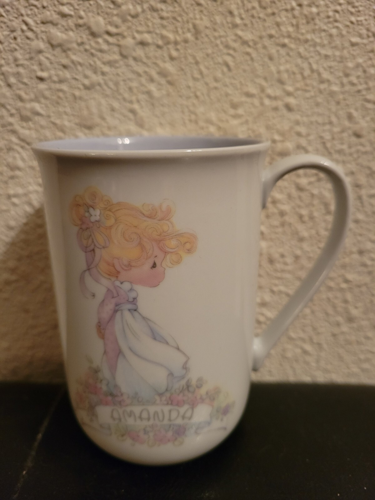 1990 Precious Moments AMANDA Unesco Mug Cup White Ceramic Shape Purple ...