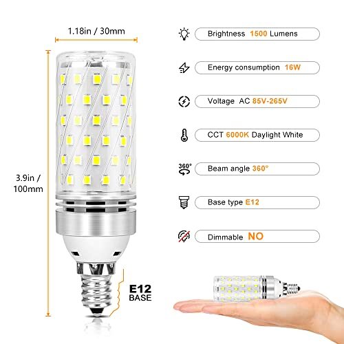 E12 Led Bulbs 12 Pack Daylight 6000k 16w Candelabra Light Bulbs Cri80+ 100w Equi | eBay