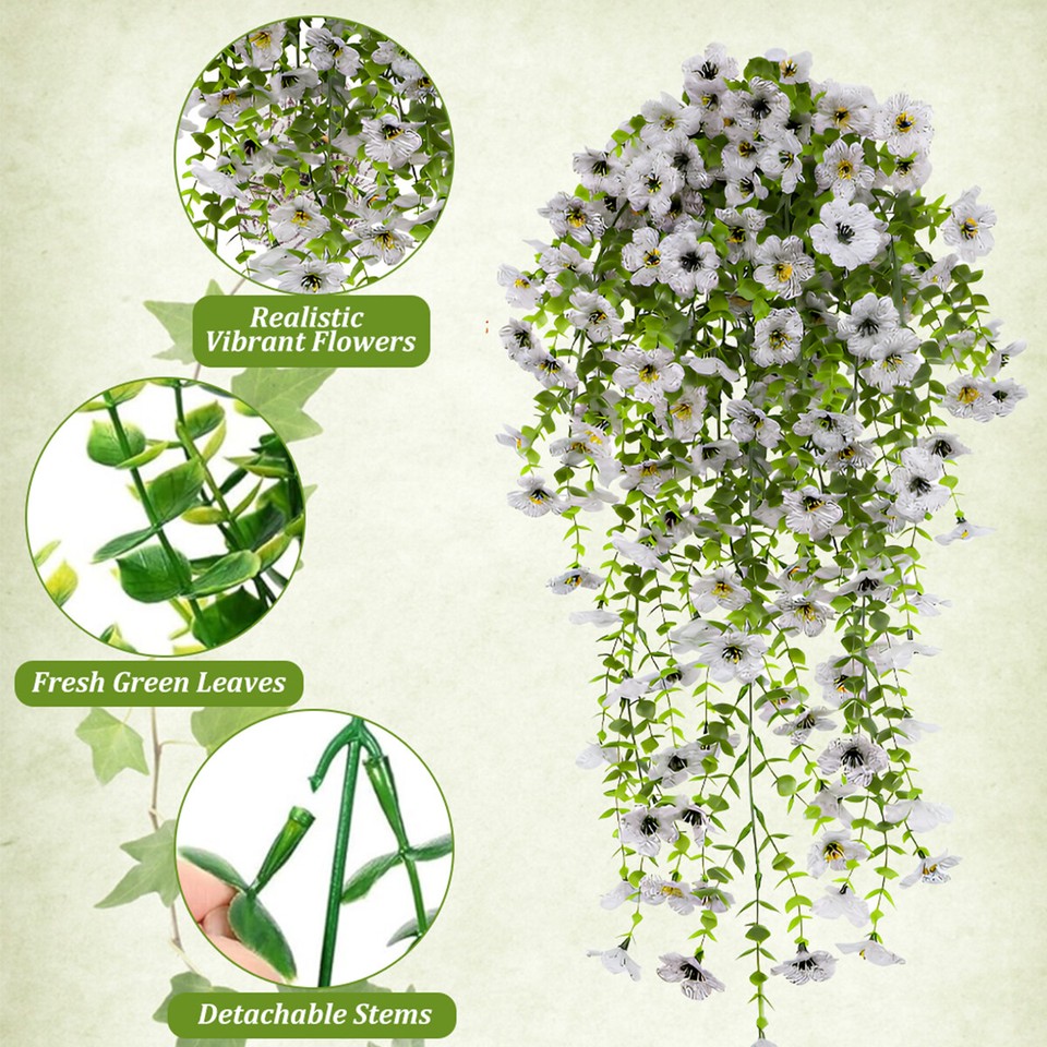 4Pcs Artificial Flower Imitation Violet Vine Plastic Hanging Plants for ...