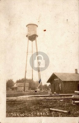 Waverly Kansas Water Tower & SANTA FE Railroad Depot RPPC Postcard COPY ...