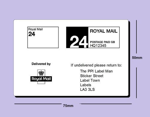 1000 Printed Royal Mail PPI 24 CRL on OBA POSTAGE STICKERS ON ROLL VAT ...