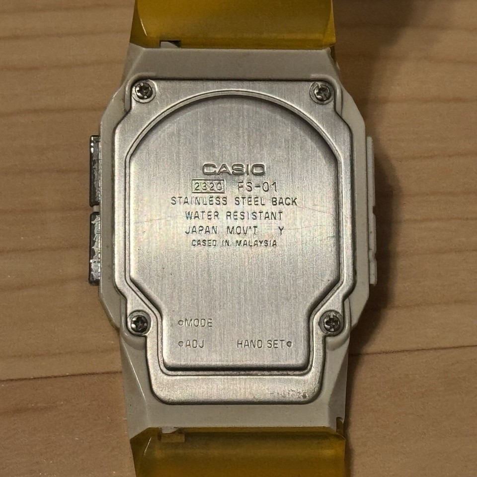 Casio FS-01 Dual Time Film Data Bank Digital Watch Yellow 2301 Slim ...