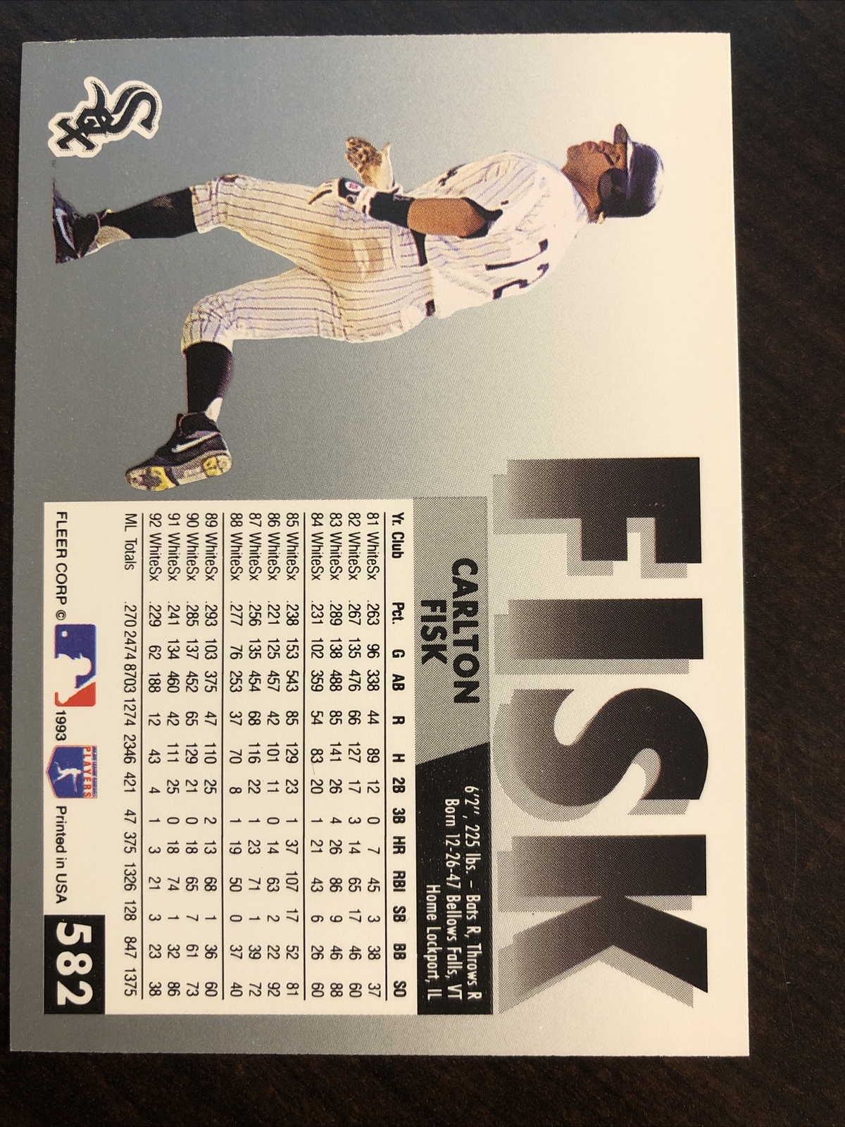 1993 Fleer CARLTON FISK Baseball Card 582 Chicago White Sox | eBay