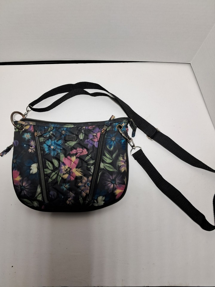 LUG Swivel Convertible Crossbody Bag in Bloom Black Purple Floral Purse ...