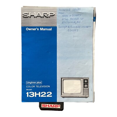 Vintage Owners Manual Sharp Linytron Plus Color Television Model 13H22 ...