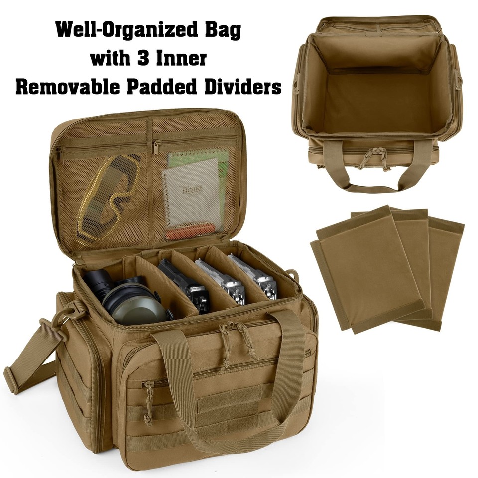 DSLEAF Tactical Gun Range Bag for 4 Handguns, Pistol Shooting Range Bag ...