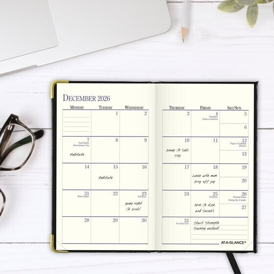 At-A-Glance Fine Diary 2026 Daily Monthly 12 Mo Black Pocket 3"x5 ...