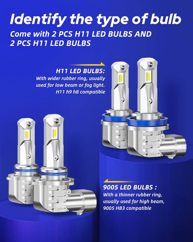9005 H11 H8 Combo LED Headlight Bulb Kit High/Low Beam Super Bright ...