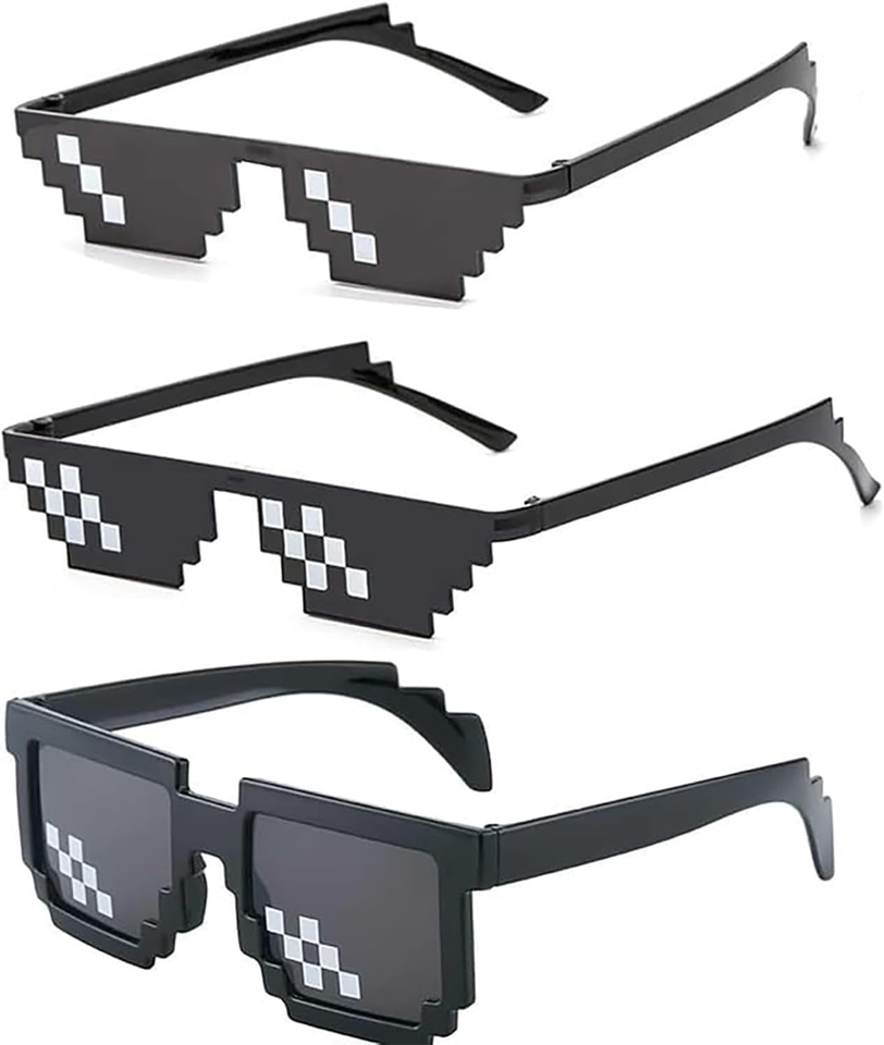 Thug Life Sunglasses, 3 Pack Men Women Kids Pixel Mosaic Glasses, MLG ...