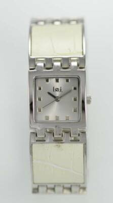 LEI Watch Women Stainless Steel Silver Water Re Batt White Leather ...