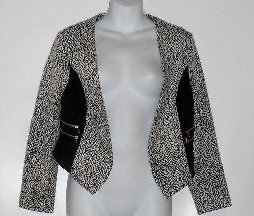 Metaphor Ladies Jacquard Open Front Cropped Jacket Black & White S MSRP ...