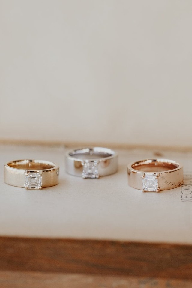 Square Wedding Ring For Men's Asscher Cut Moissanite Wide Band Ring For ...