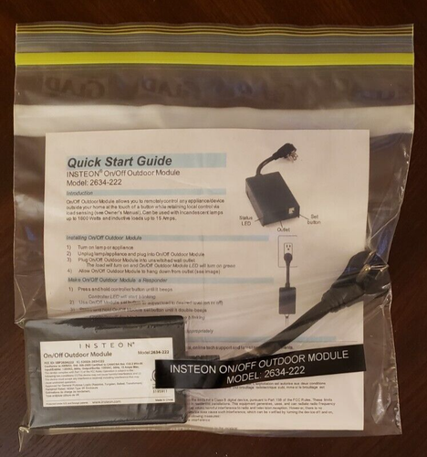 INSTEON On/Off Outdoor Module Model 2634-222- USED Quick Start Guide ...