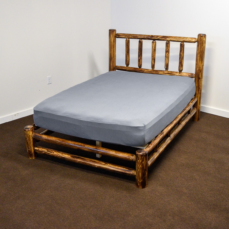 Log Platform Bed~Full~Torched Cedar| Amish-Made| Double Side Rail| Free ...