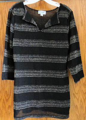 NEW - GLITTERSCAPE NOTCH NECK METALLIC STRIPE SWEATER - SZ S or L | eBay