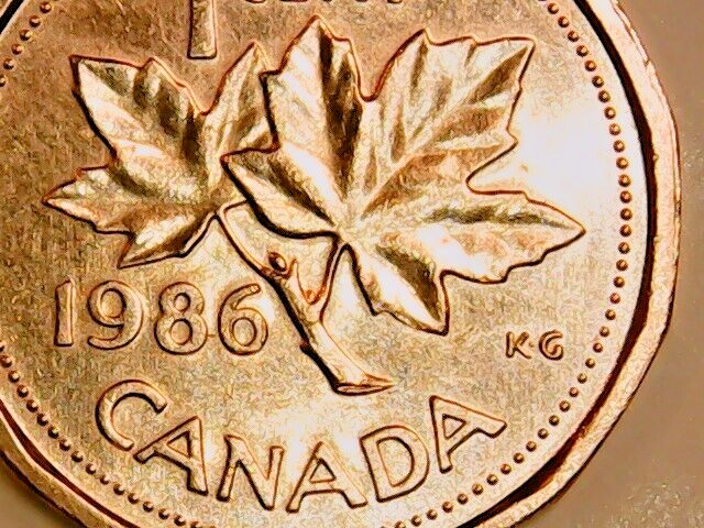1986 Canada Cent BU Red Reverse Die-Crack Queen Elizabeth II Canadian ...