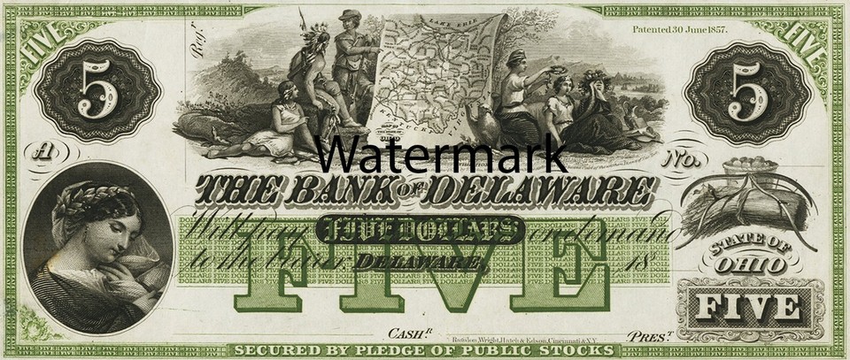 $5 The Bank of Delaware Ohio Obsolete Currency OH-210 Sheet ...