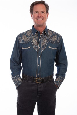 Scully Mens Denim 100% Cotton Leafy Scroll L/S Shirt 3X | eBay
