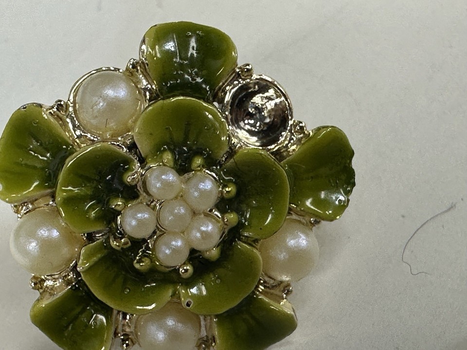 Vintage Brooch Hobe Set Bracelet Clip On Earrings Flower Enamel Green ...