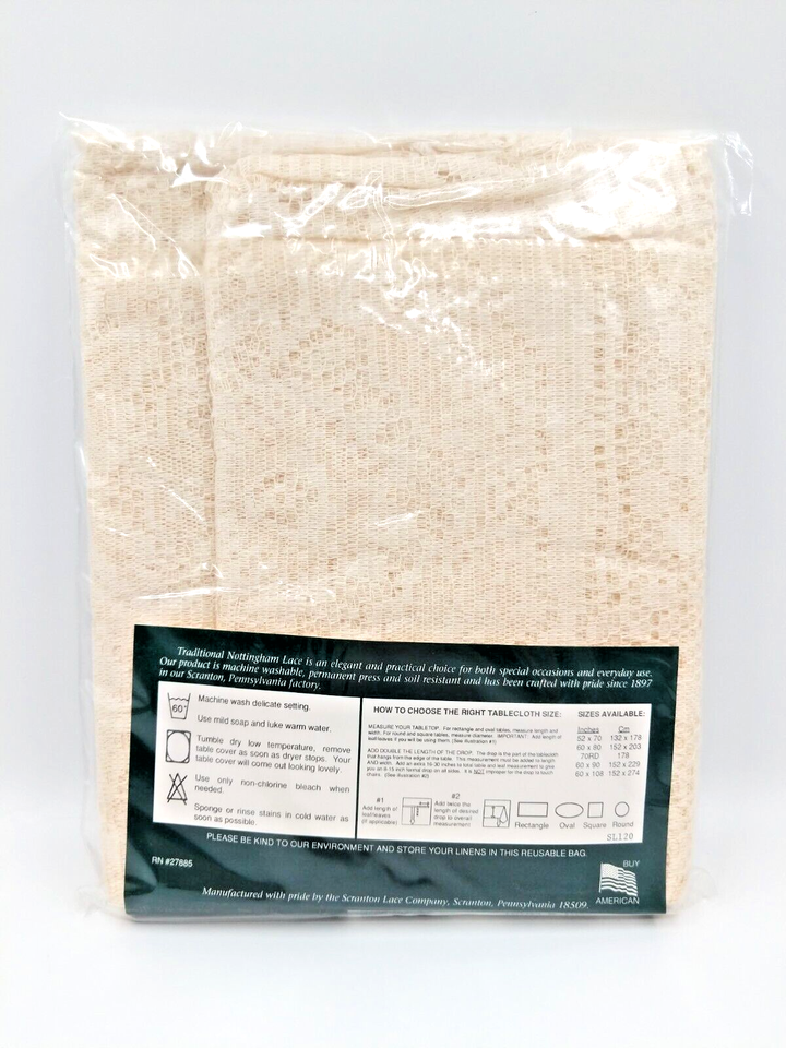 Vtg Scranton Lace Company ‘Hyde Park' Nottingham Lace Tablecloth 60" x ...