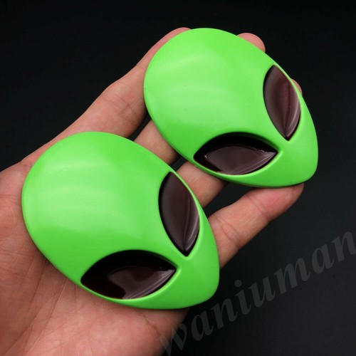 2x Big Green Metal Alienware Alien Head UFO Car Rear Emblem Badge ...