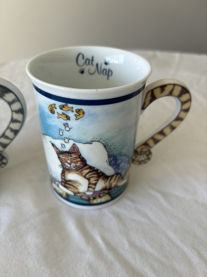 Comical Cats Mugs "Hang In There?" & "Cat Nap" Danbury Mint Gary ...