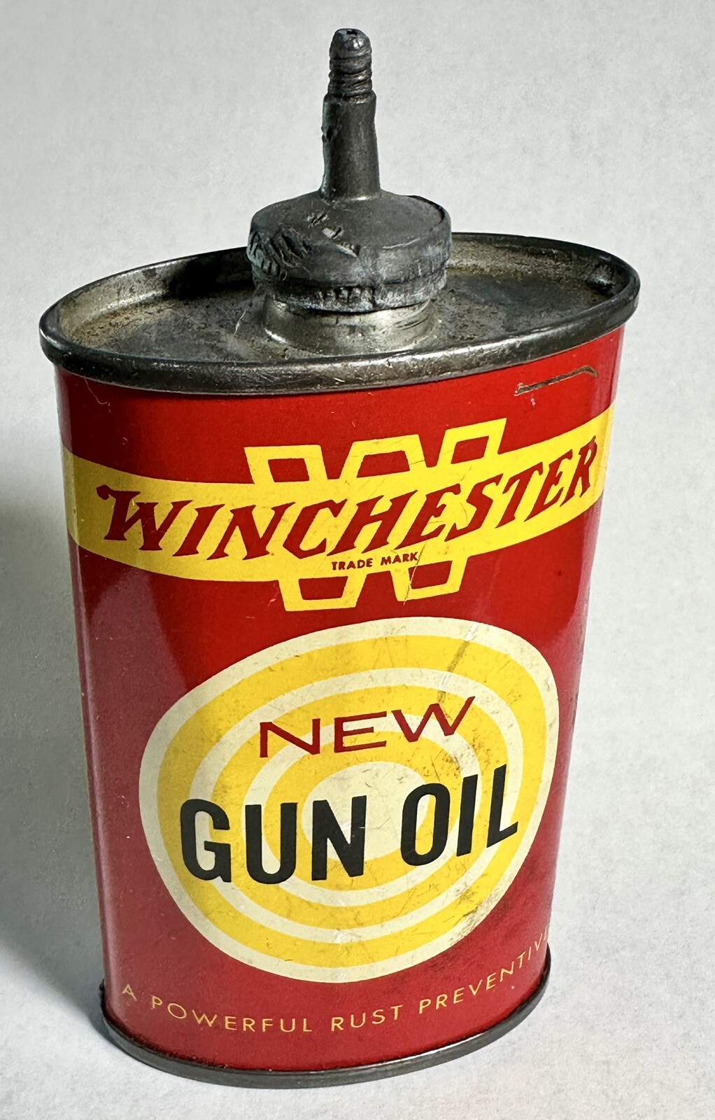 1950s Winchester New Gun Oil 3 oz Tin Can Olin Mathieson Chem Corp Lead ...