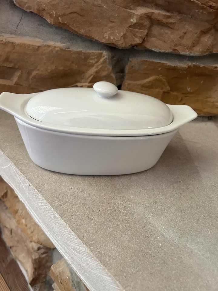 3 pc Butter Boat Dish Chilling Bowl White Porcelain Lid Set | eBay