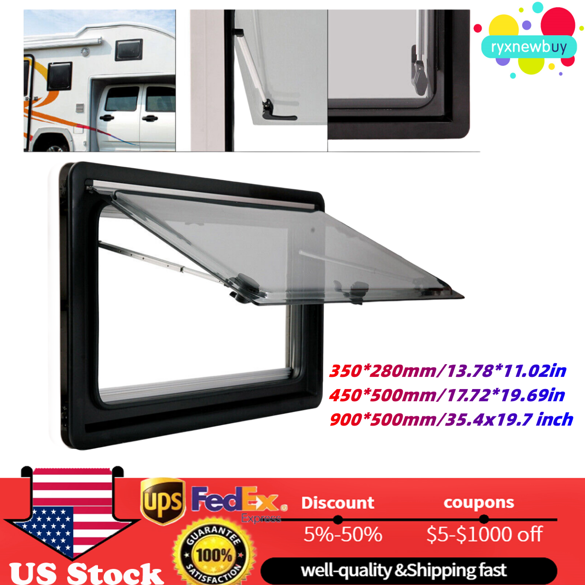 450/900*500mm 350*280mm RV Caravan Camper Van Hinged Push Out Window 3 ...