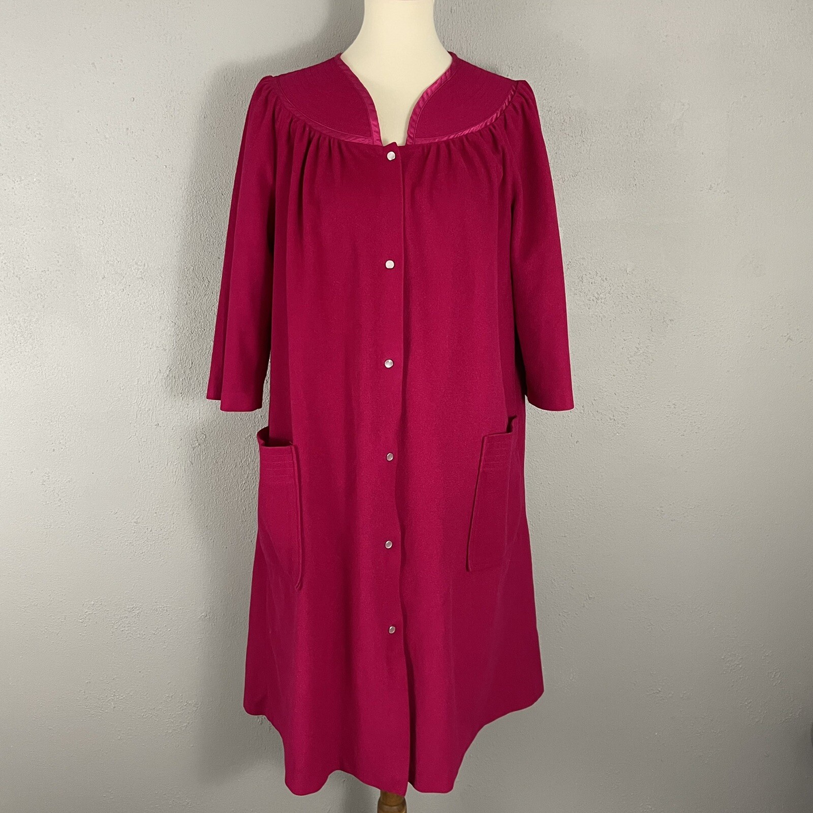 Adonna Women's L Cranberry Red Pink Pearl Snap House Dress Patio ...