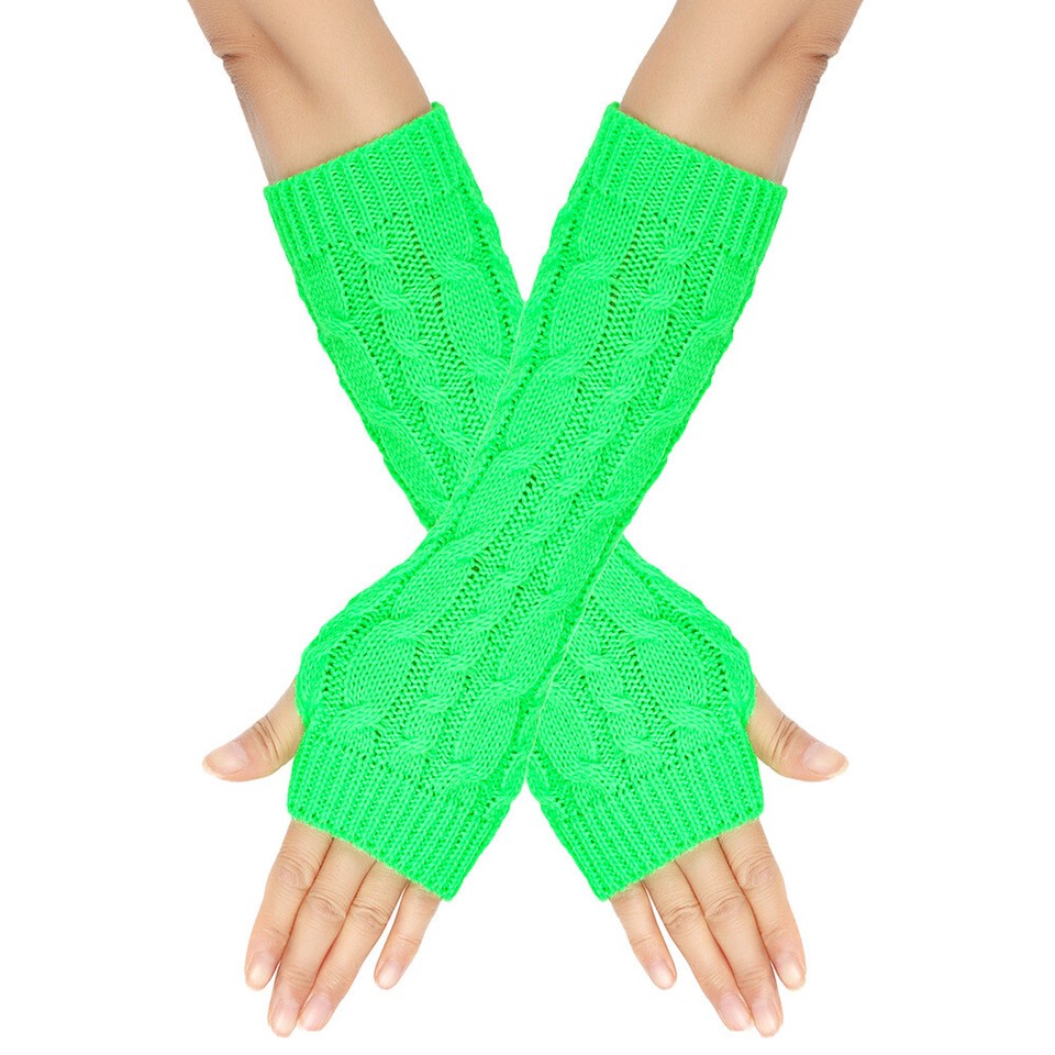 Arm Warm Winter Fingerless Knit Long Sleeve Mitten Gloves Wrist Warmer ...