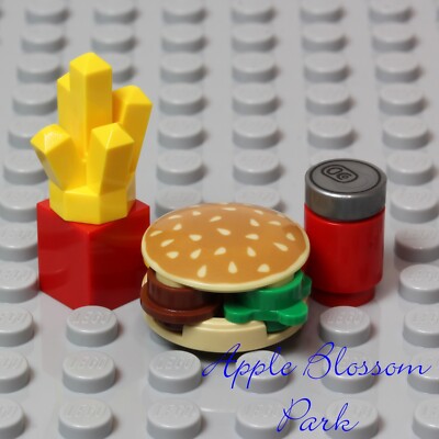 NEW Lego Minifig FAST FOOD BURGER MEAL w/Fries Cola Soda Sesame Seed ...