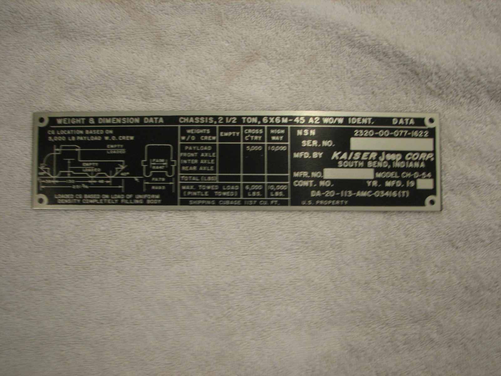 M45A2 WO/W WEIGHT & DIMENSION DATA PLATE | eBay