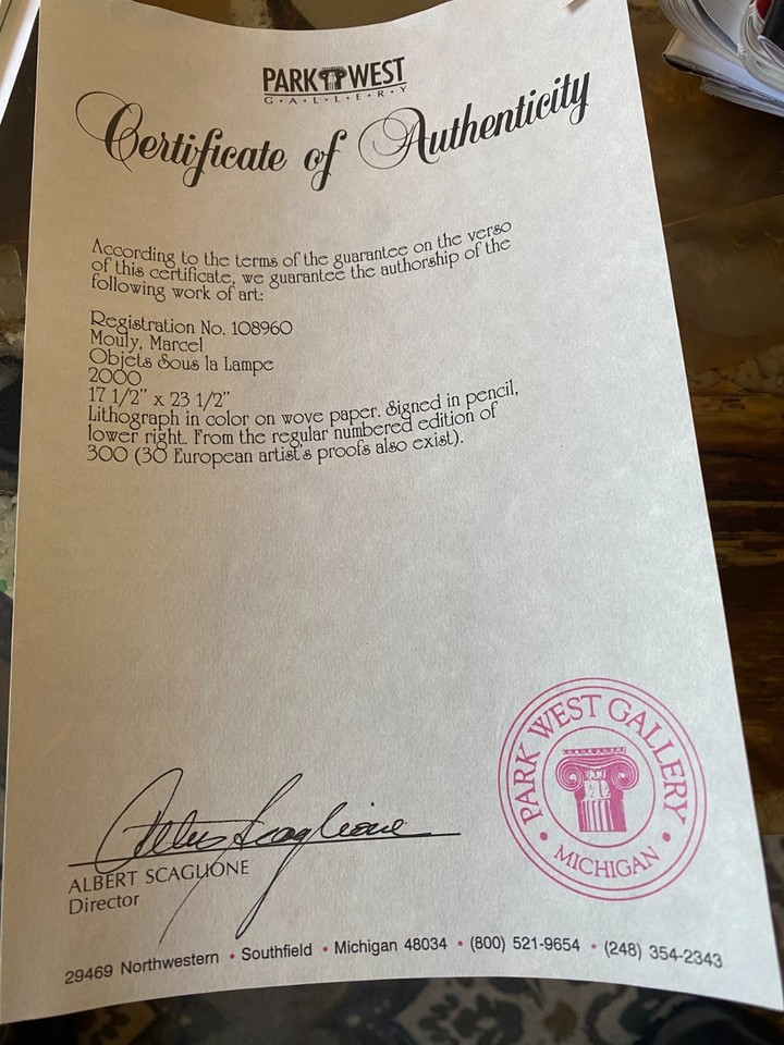 Signed Original MARCEL MOULY Color Lithograph OBJETS SOUS LA LAMPE 230/ ...