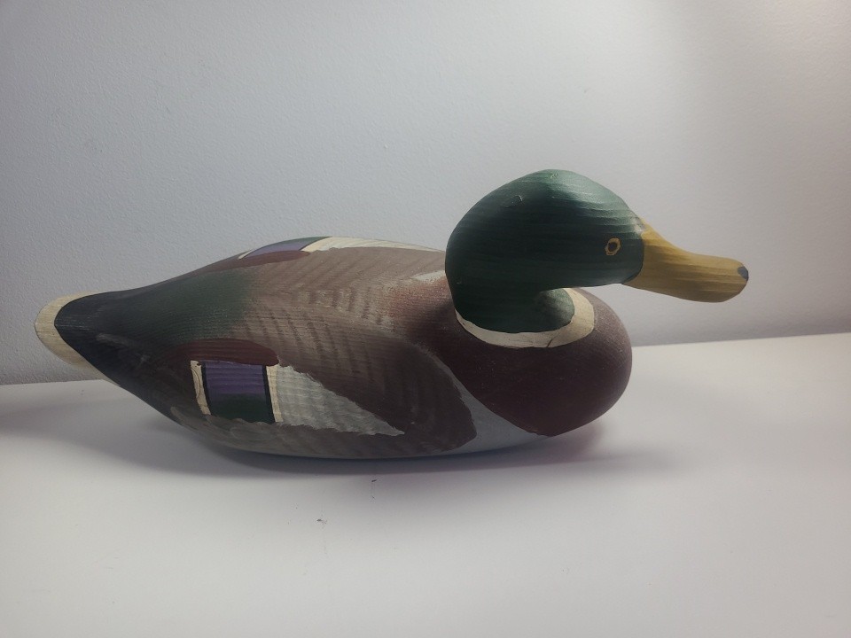 Vintage 1996 Wood Hand Carved Mallard Drake Duck Decoy Signed 16" Long ...