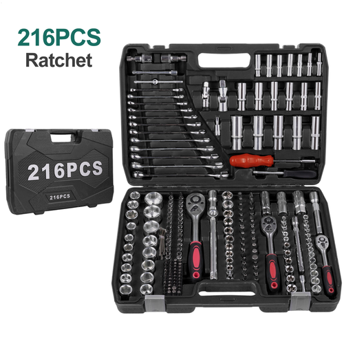 Professional 216 PCS Ratchet Spanner Socket Set 1/2" 1/4" 3/8" Tool Kit ...