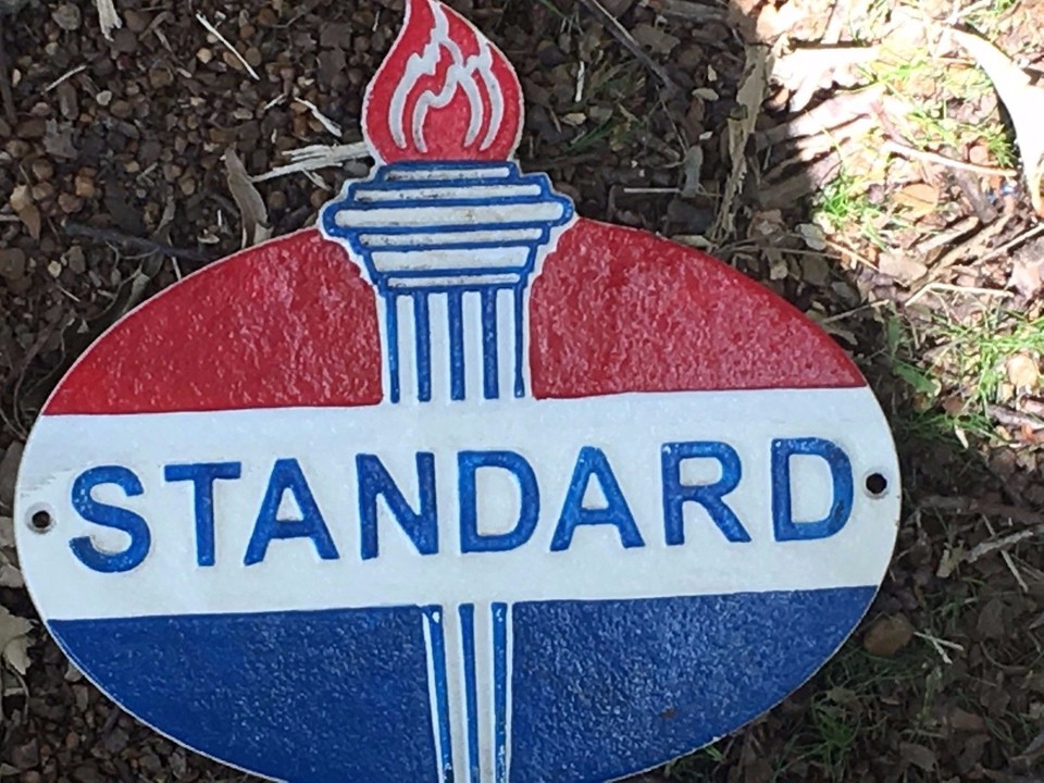 STANDARD GASOLINE OIL DEALER'S WALL MOUNTED PLAQUE SIGN Cast Iron w ...