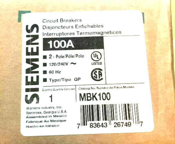 Siemens MBK100 Circuit Breaker 100 AMP 2 Pole New QP Type | eBay