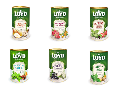 LOYD FRUIT HERBAL TEA IN CAN - 40 PYRAMID - METAL TIN - FRUIT HERB MINT ...