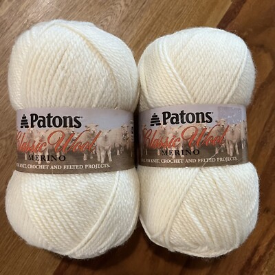 (2) Patons Classic Wool Merino Yarn WINTER WHITE #00201 Cream White, 3. ...