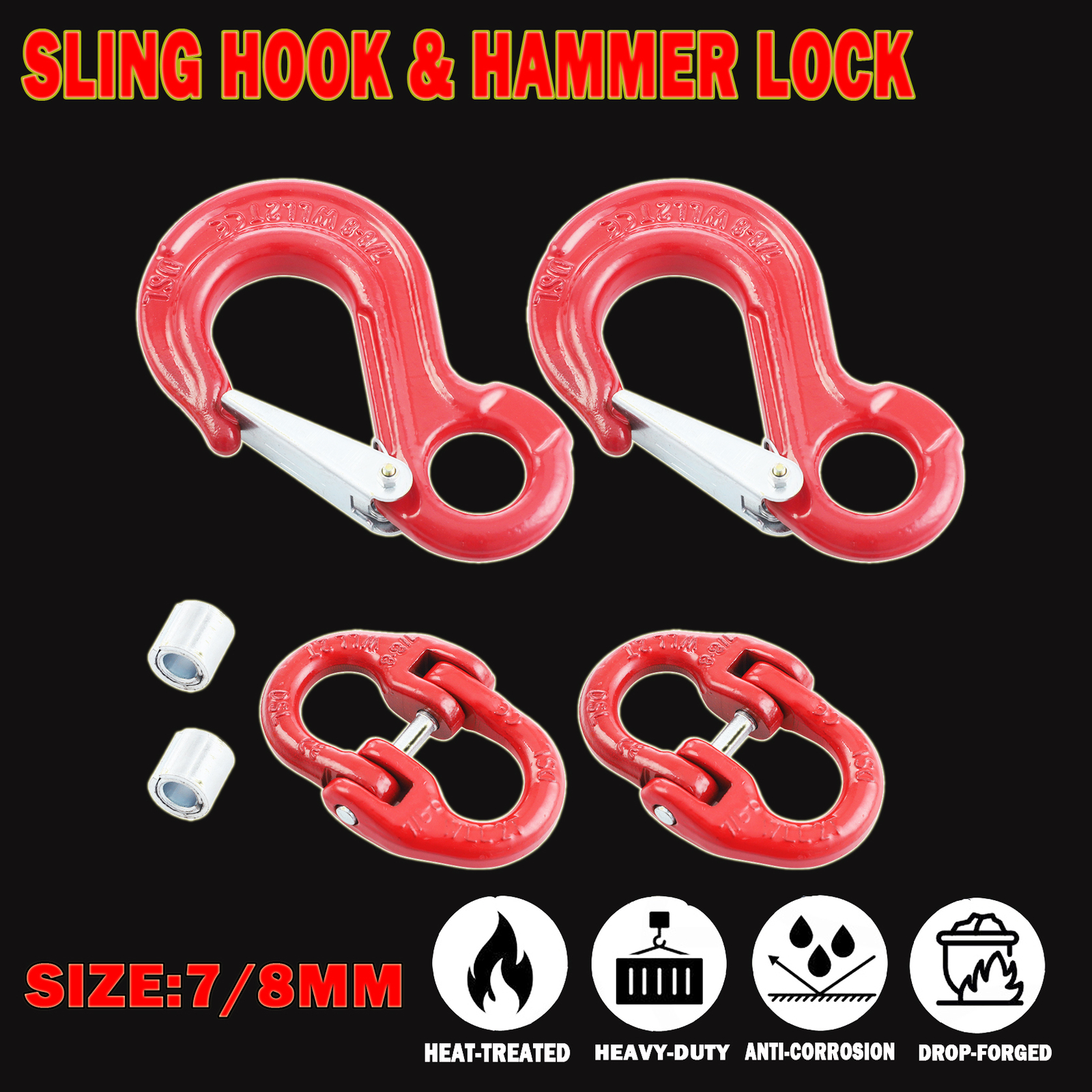 2X 7/8mm Hammerlock Eye Sling Hook Chain Caravan Trailer connector ...