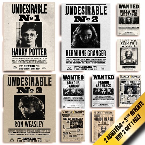 Harry Potter Wanted Poster Set Hermione Ron Weasley Dumbledore ...
