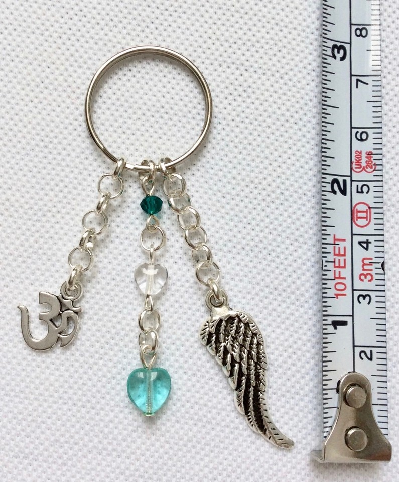Green Guardian Angel Key Chain, Om Symbol, Wing, Heart, Spiritual ...