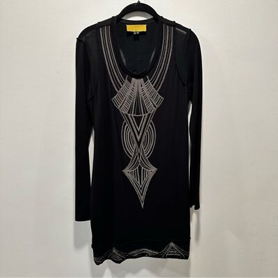 Nicole Miller Bodycon Rhinestone Long Sleeve Open Hem Back Cocktail ...