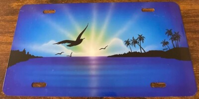 Ocean Sunrise Novelty Booster License Plate Seagulls Palm Trees Island ...