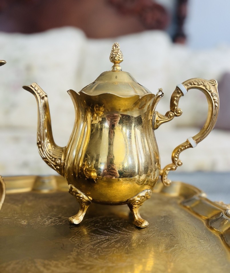 Vintage 24kt Gold Electroplated 5- piece Coffee / Tea Pot Service Hong ...