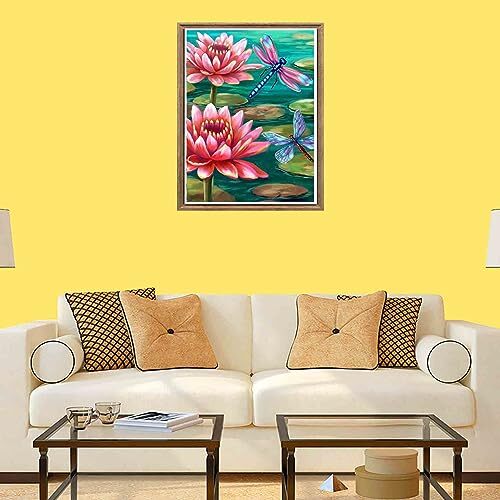 5D Diamond Painting Kits Lotus Flower, Full Drill Dragonflies DIY ...