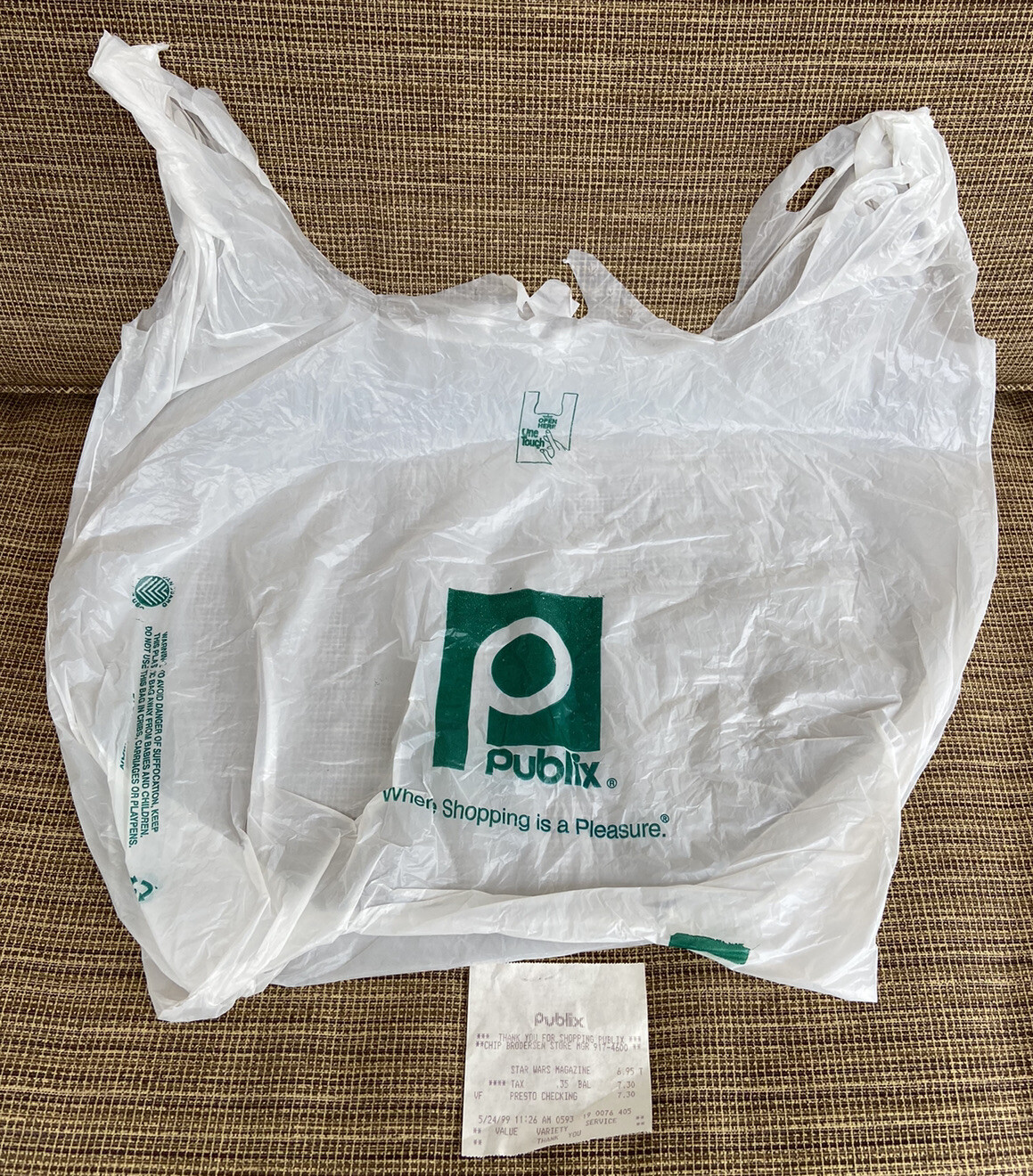 1999 Era - Vintage PUBLIX WHITE Plastic Shopping Bag Graphics Movie ...